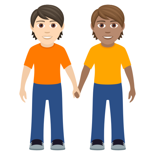 🧑🏻‍🤝‍🧑🏽 손을 잡고 있는 두 명의 사람: 하얀 피부 갈색 피부 이모티콘