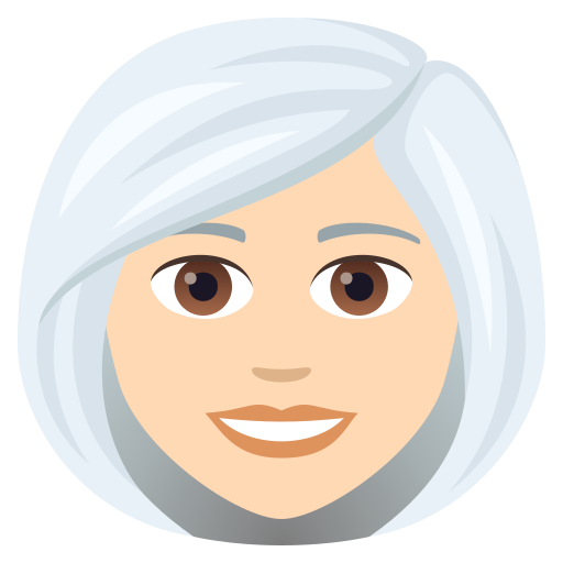 👩🏻‍🦳 Mulher: Pele Clara, Cabelo Branco emoji